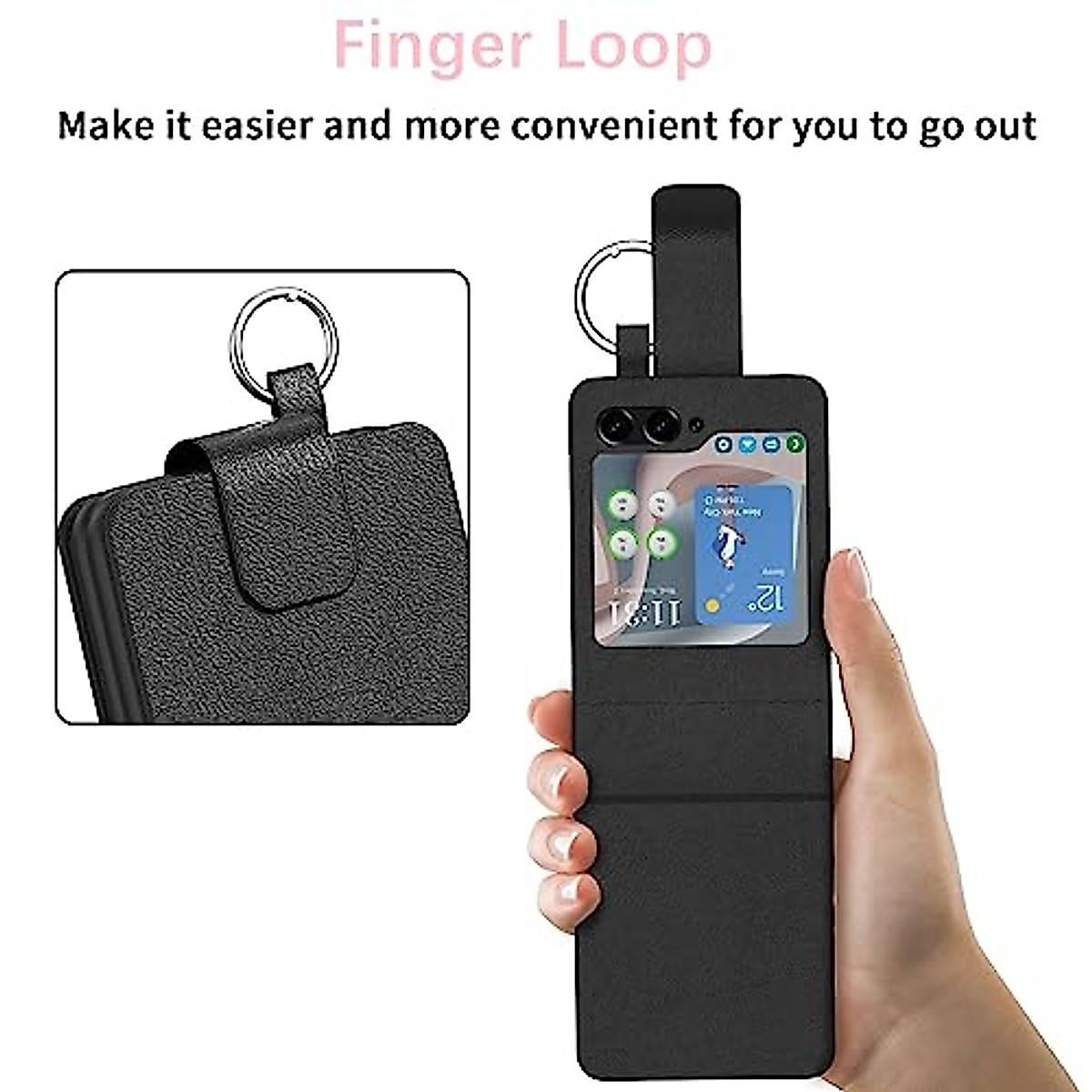 Singolas for Galaxy Z Flip 5 Case, Samsung Z Flip 5 Case Wallet Card Holder Slot Leather Flip Protective Samsung Galaxy Z Flip 5 Case with Ring Shockproof Pocket Case for Samsung Z Flip 5 5G, Black