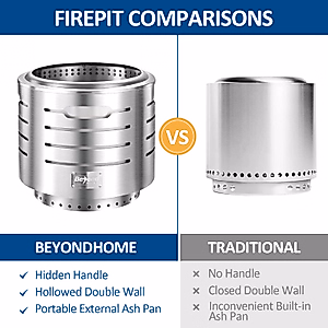 BeyondHOME 19.3 Inches Smokeless Instant Fire Pit, Stainless Steel Fire Pit Wood Burning with Ash Pan, Bonfire Stand, 10 Second Setup, Suitable for Outdoor Camping, Garden