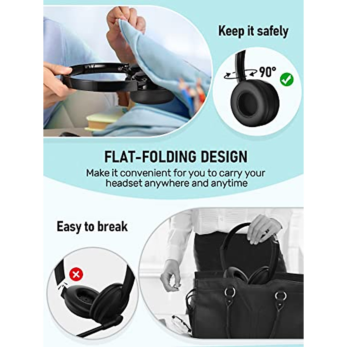 XAPROO USB Headset with Microphone for PC, 3.5mm Headset with Microphone for Laptop, Quality Computer Headset with Mute/Sidetone, USB Headphones with Microphone Noise Canceling for Zoom MS Teams