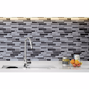 Art3d 12"x12" Peel and Stick Backsplash Tile for Kitchen, Marble Grey (6-Sheet)