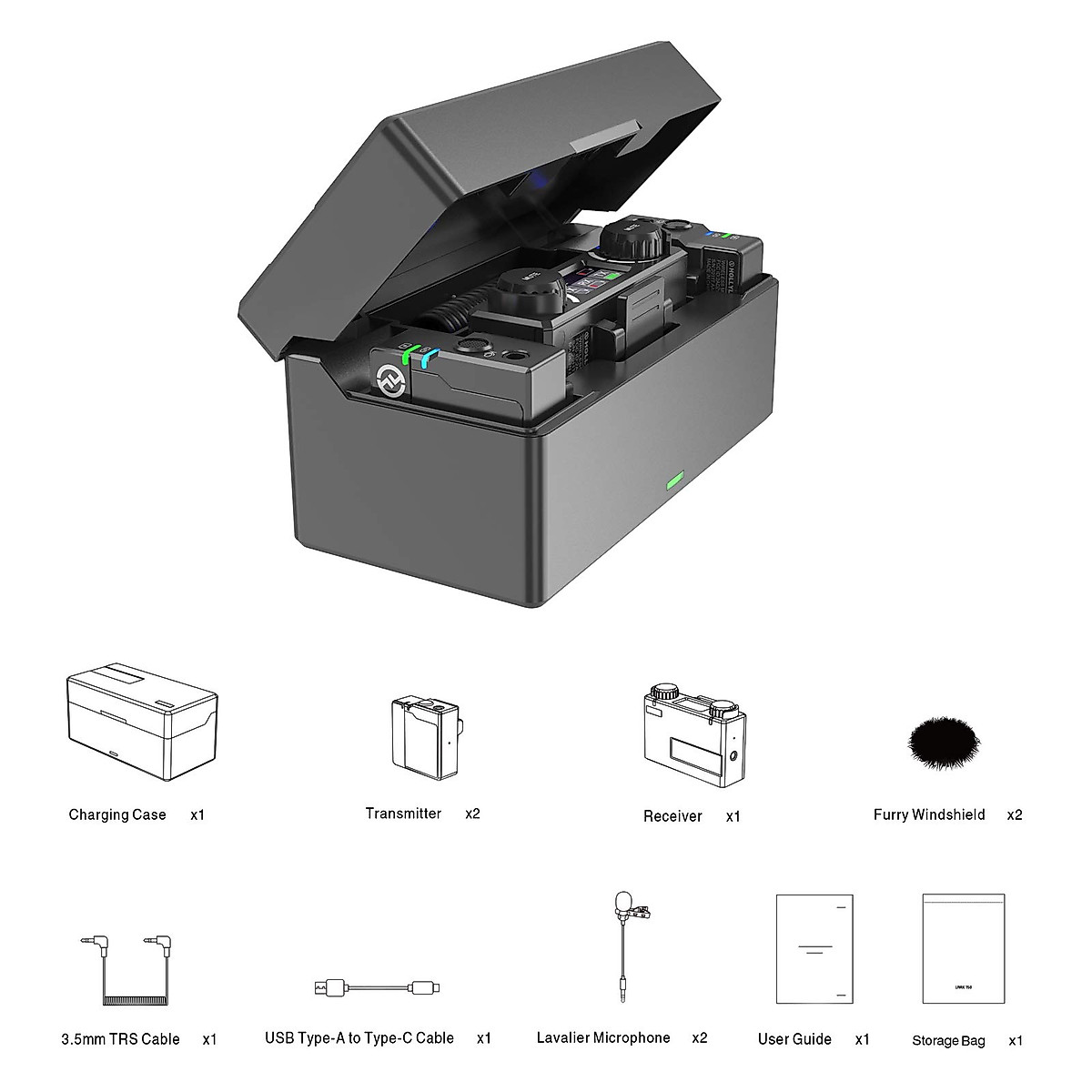 Hollyland Lark 150 Wireless Dual Microphone System,2.4GHz Digital Wireless Transmission with Charging Case