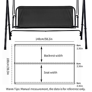 VIKKSAER Outdoor Swing Chair Cover, 2/3 Seat Bench Replacement Cover, 600D Oxford Waterproof & Thickened Swing Seat Cover for Outdoor Patio Garden Swing Chair (Black,54.3 x 19.7 x 19.7 Inch)