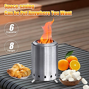 Tabletop Fire Pit, Mini Table Top Firepit with Flodable Stand, Stainless Steel Outdoor Fire Pit for Camping, Fueled by Pellets or Wood, Low Smoke and Safe Burning, Diameter 6" Height 7.5"