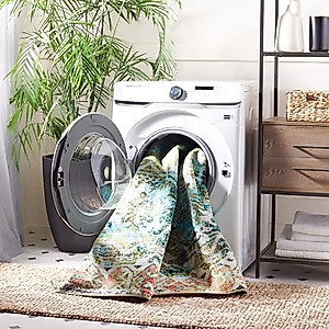 SAFAVIEH Riviera Collection Accent Rug - 4'5" x 6'5", Green & Light Blue, Non-Shedding Machine Washable & Slip Resistant Ideal for High Traffic Areas in Entryway, Living Room, Bedroom (RIV117Y)