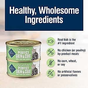 Blue Buffalo True Solutions Adult Wet Cat Food Multi-Pack, Perfect Skin & Coat, Made with Natural Ingredients, Whitefish, 3-oz. Cans (24 Count)