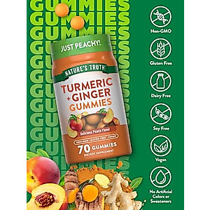 Nature's Truth Turmeric and Ginger Gummies | 70 Count | Peach Flavor | Vegan, Non-GMO, & Gluten Free Supplement