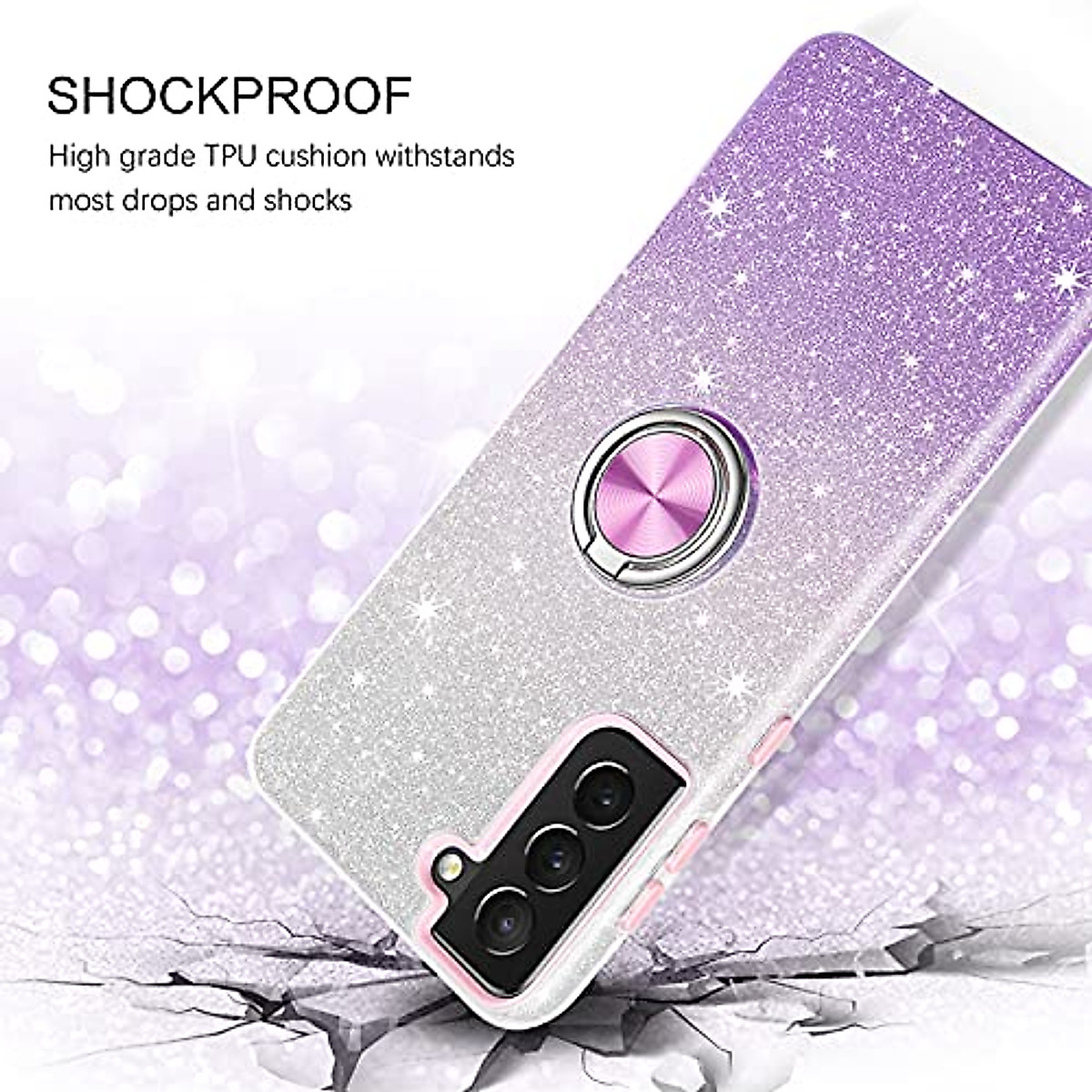 BENTOBEN Samsung Galaxy S21 Plus Case 6.7", Sparkly Glitter Slim Phone Case with 360° Ring Holder Kickstand Car Mount Supported Dual Layer Protective Cover for Samsung Galaxy S21+ Plus 5G 2021, Purple