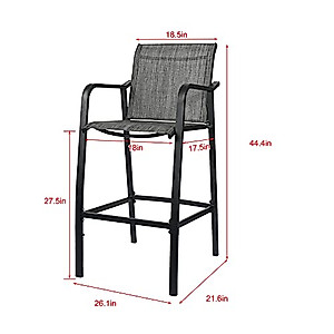 Sundale Outdoor Bar Stools Set of 2, 2 Piece Metal Bar Stool, Patio Textilene Bar Height Chairs with Arms, High Top Patio Bar Chairs, Outdoor Furniture Bar Stools - Gray