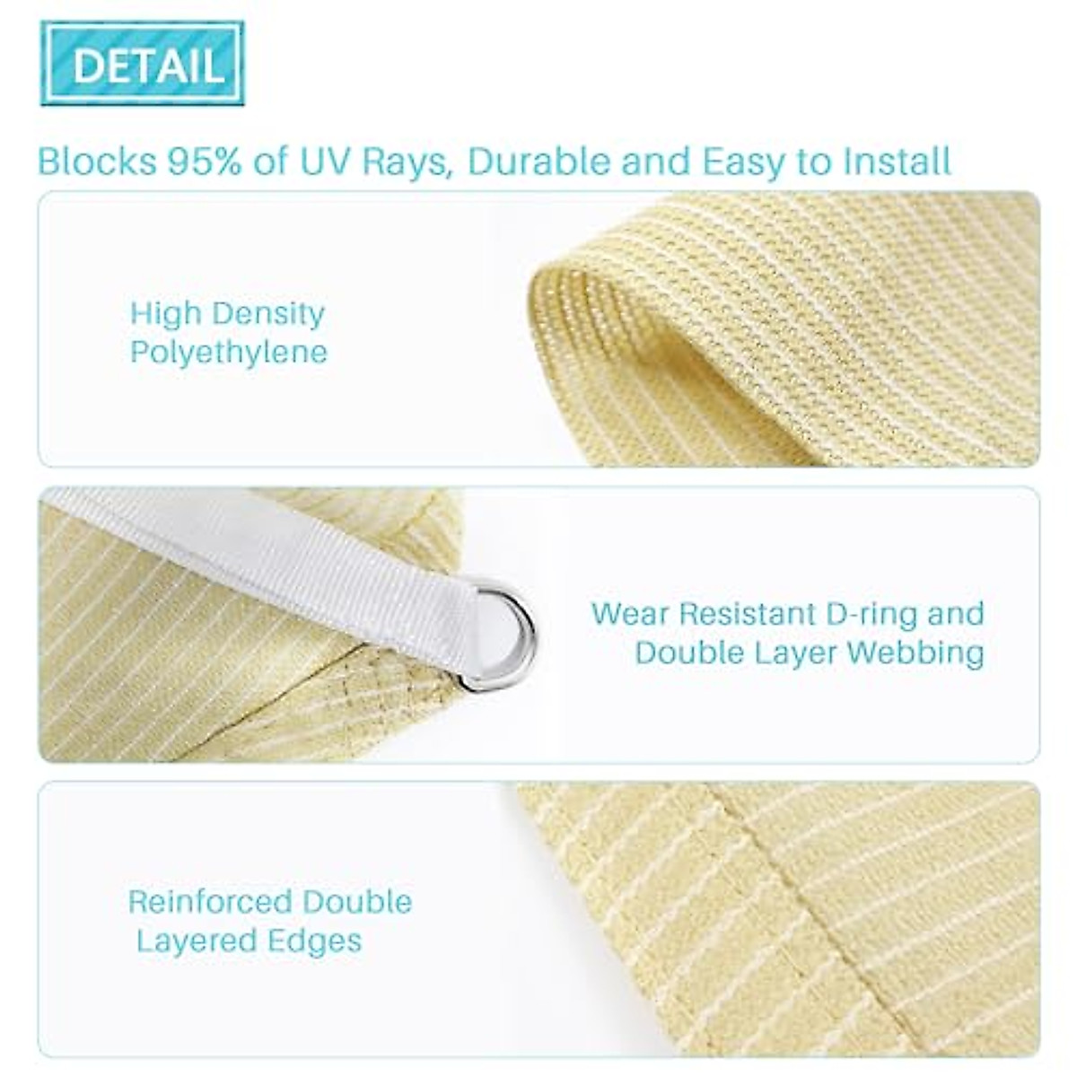 Coarbor 12' x 12' x 12' Sun Shade Sail Canopy Equilateral Triangle Shade Sails Block Direct Sunlight for Outdoor Backyard Yard Deck Patio Garden (Beige)