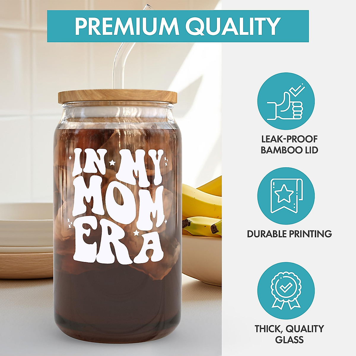 KLUBI In My Mom Era Cup 16oz Gifts for New Mom Gifts Mom Glass Cup with Straw Mom Mug Best Mom Gifts Mom Cups Mom Birthday Gifts for Mom Birthday Gifts for New Mothers Presents for Mom Mama Gifts