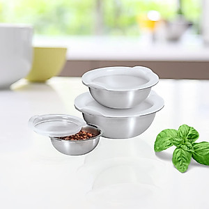 Oggi Set of 3 Stainless Steel Pinch Bowls - Mini 2oz/4oz/8oz Sizes, With Lids - Ideal for Food Prep, Salt and Pepper Bowls, Dip Bowls, Condiment Bowls, Assorted Colors