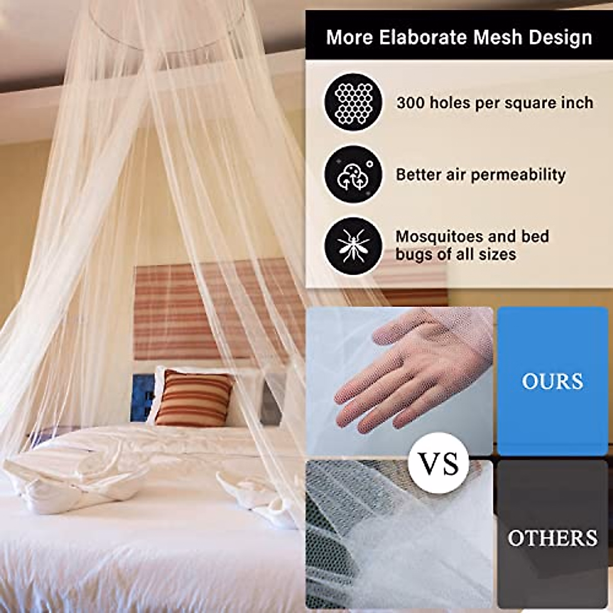 Aoresac Mosquito Net Bed Canopy for Girls, Elegant Canopy Bed Curtains from Ceiling, Easy to Install, Dome Mosquito Netting for Single to Adult Size Beds, Home & Camping Use (Round)