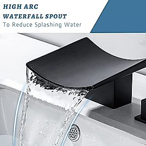 BANGPU Waterfall Bathroom Faucets, Modern Bathroom Sink Faucet 3 Holes Widespread Dual Handle Brass Basin Faucet Mixer Taps with Supply Hoses, Matte Black Vanity Sink Faucet