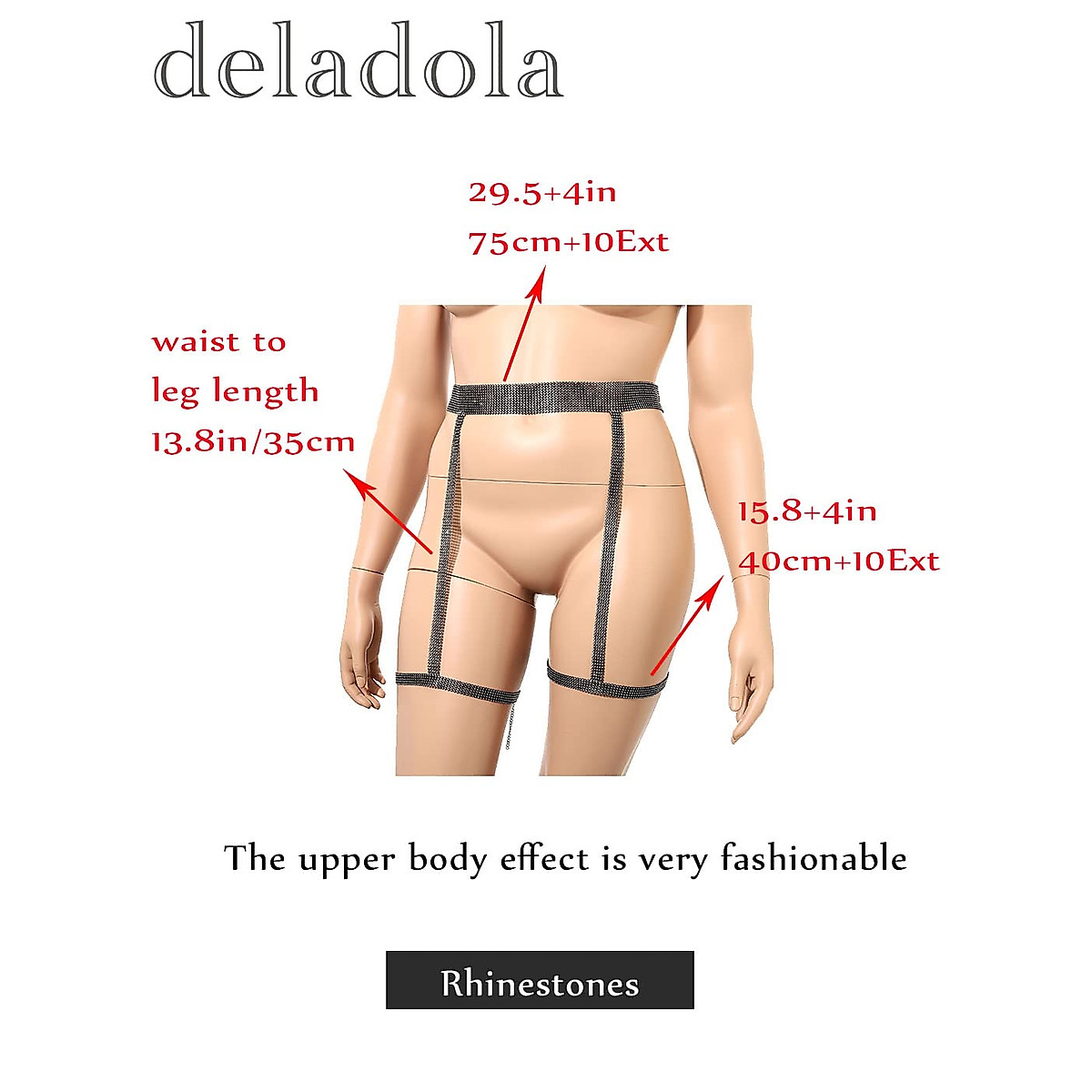 deladola Sexy Harness Belt Crystal Thigh Garter Belt Rhinestone Thigh Chains Black Punk Waist Belly Chains Bikini Rave Hip Harness Fashion Nightclub Outfits Costume Rave for Women