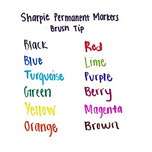 Sharpie Permanent Markers, Brush Tip, Assorted, 12 Pack