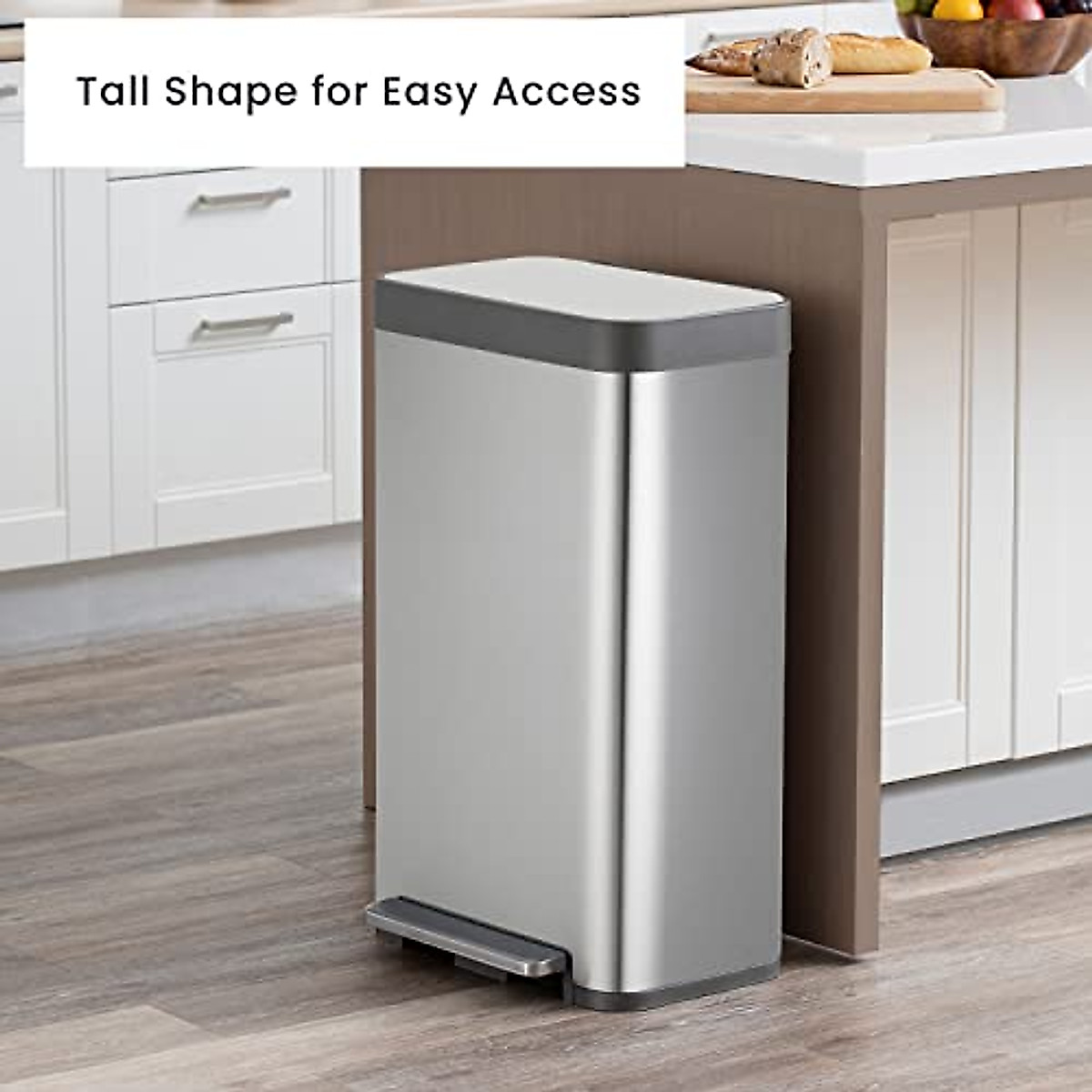 Home Zone Living 18.5 Gallon Kitchen Trash Can, Tall Stainless Steel Liner-Free Body, 70 Liter Capacity, Silver, Virtuoso Series