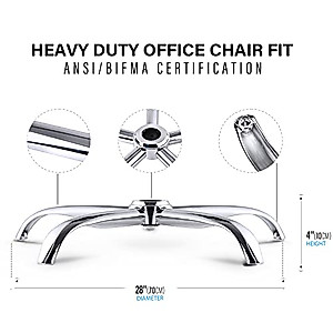 Sytopia Office Chair Base, 28 Inch Office Chair Base Replacement with Reinforced Metal Legs (2200Lbs), Chair Bottom Part for Most Chairs, Universal Gas Cylinder and Caster Sockets (Polished Steel)