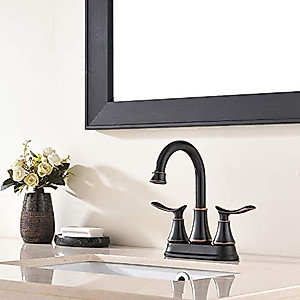KINGO HOME Modern 2 Handle Oil Rubbed Bronze Bathroom Faucet, Bronze Bathroom Faucets RV Rubbed Bronze Bath Vanity Faucet for Bathroom Sink 3 Hole with Water Supply Lines and Pop Up Drain