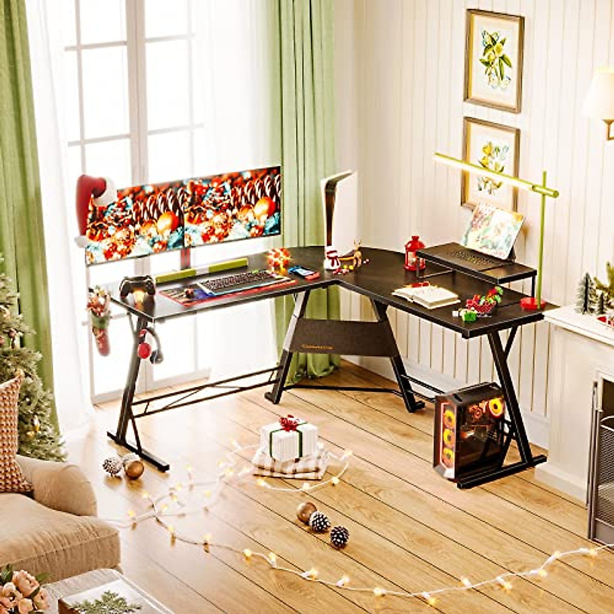 Casaottima Gaming Desk L Shaped Computer Desk, Corner Desk for Home Office with Monitor Stand 51", Black