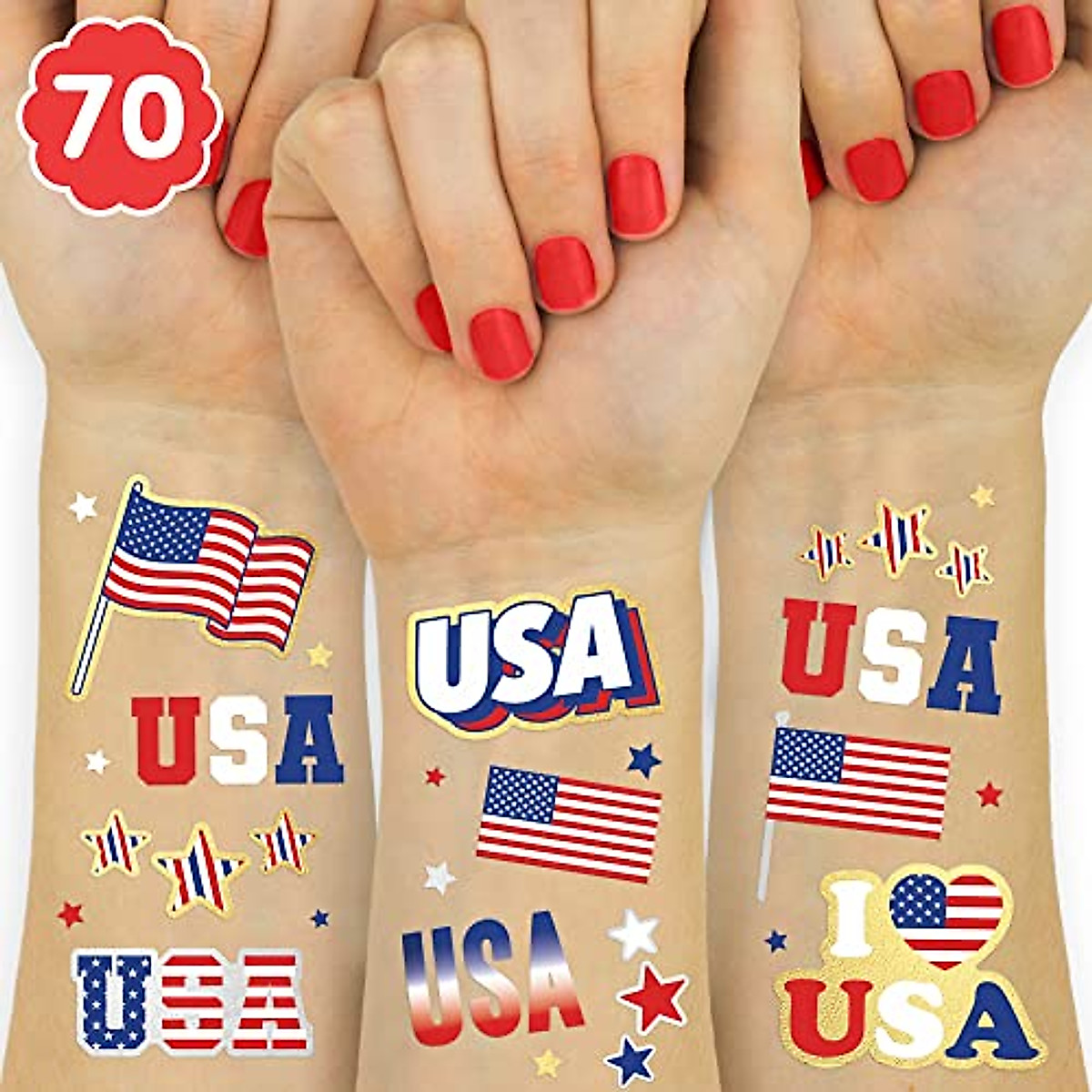 xo, Fetti Fourth of July Decorations Tattoos - 70 styles | Red White and Blue Party Supplies, 4th of July, USA Flag, Memorial Day