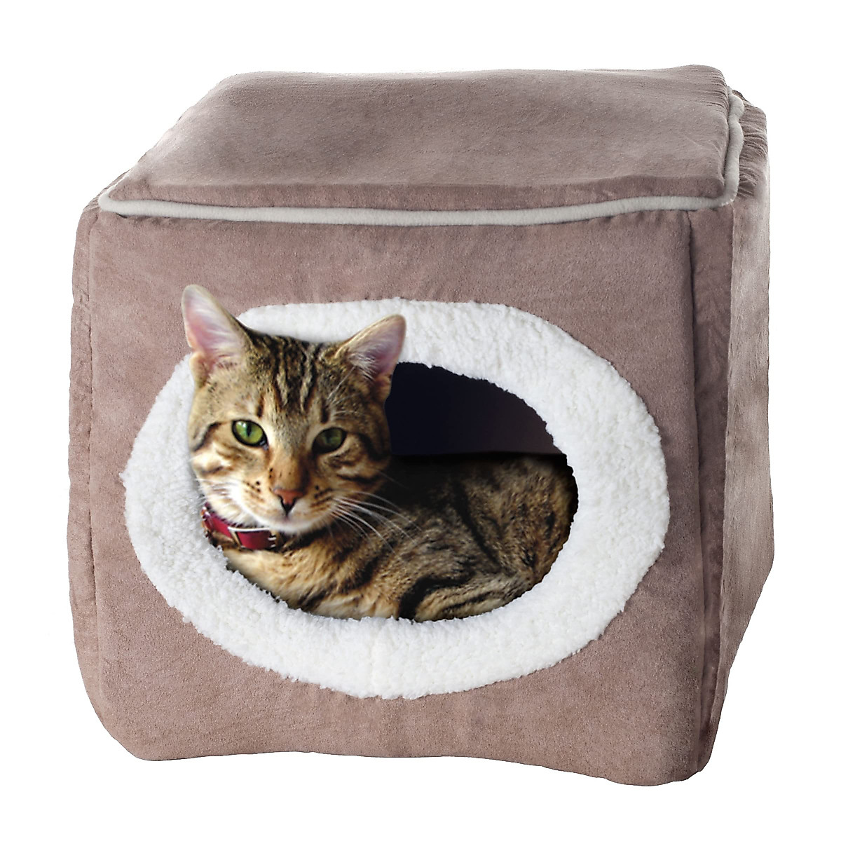 PETMAKER Cozy Cave Enclosed Cube Pet Bed - Light Coffee, Medium