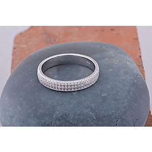 SILVERCLOSEOUT Rhodium Plated Sterling Silver Womens Wide CZ Cubic Zirconia Eternity Band Ring - Size 7