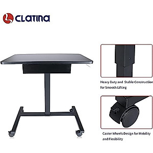 CLATINA Mobile Laptop Desk Adjustable Height Standing Desk Adjust from 30'' to 45.7'' Rolling Cart Ergonomic Table with Drawer