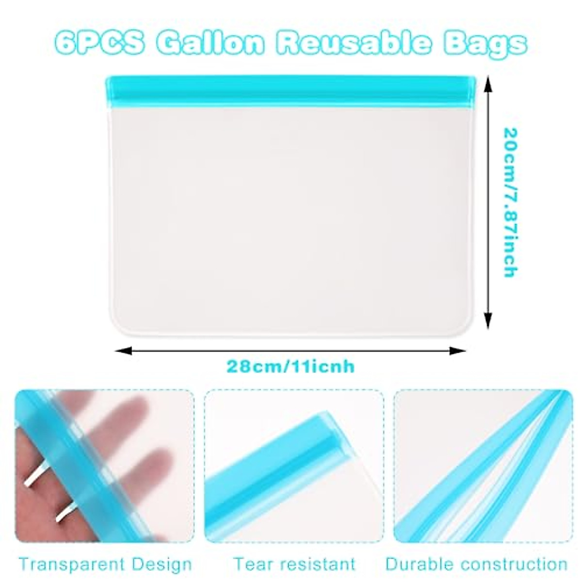 Amabro 6PCS Reusable Freezer Bags, BPA Free Sandwich Food Storage Bags Leakproof Gallon Bags Silicone Snack Bags for Marinate Meats Fruits Veggies Cereal Meal Prep Travel Fridge Kitchen