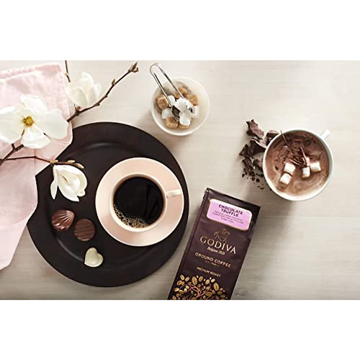 Godiva Chocolatier Medium Roast Ground Coffee, Made With100% Arabica Beans, Chocolate Truffle Flavor, 10 Ounce Gift Bag