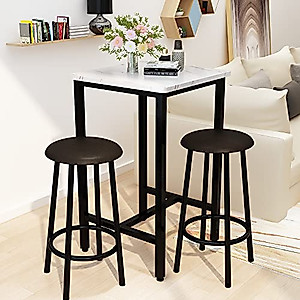 DKLGG 3-Piece Bar Table Set, 24" Square Counter Height Pub Table Dining Table Set with PU Leather Stools, Small Kitchen Table Bar Table and Chairs Set for Living Room, Kitchen, Small Space