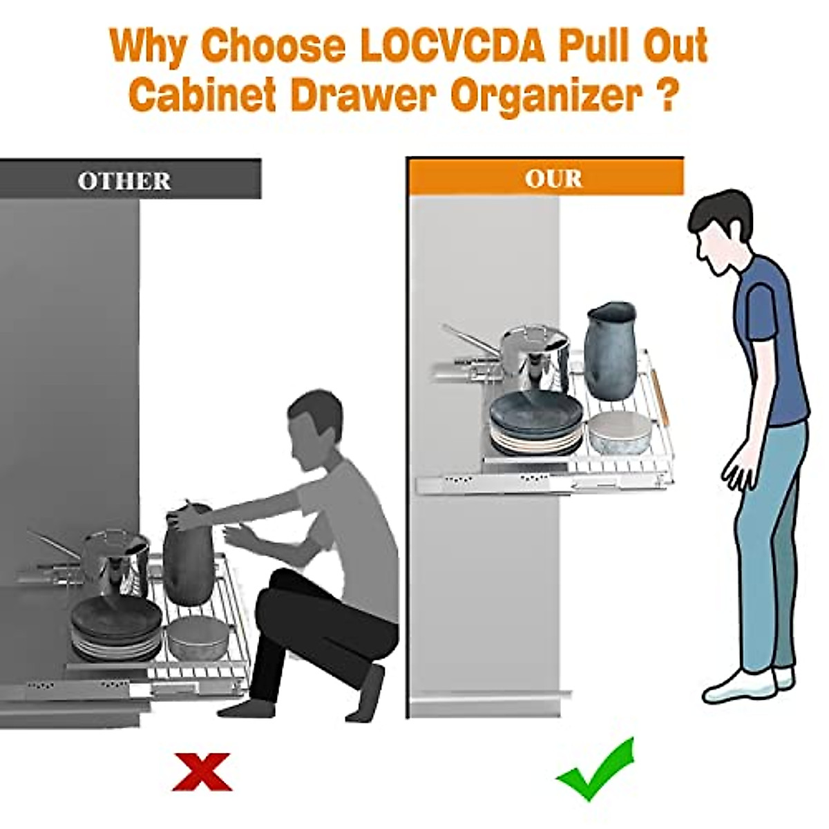 2Pack Expandable Pull Out Drawers for Kitchen Cabinets, Heavy Duty Cabinet Pull Out Shelves, 16.3~26.3"W x 17"D Adjustable Width Pull Out Cabinet Organizer for Home Kitchen Pantry Cupboard (2Pack)