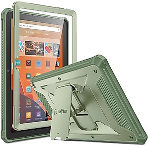 Fintie Shockproof Case for All-New Fire HD 10 Tablet (13th Generation 10.1", 2023 Release), [Tuatara] Rugged Unibody Hybrid Bumper Kickstand Cover with Built-in Screen Protector, Sage Green