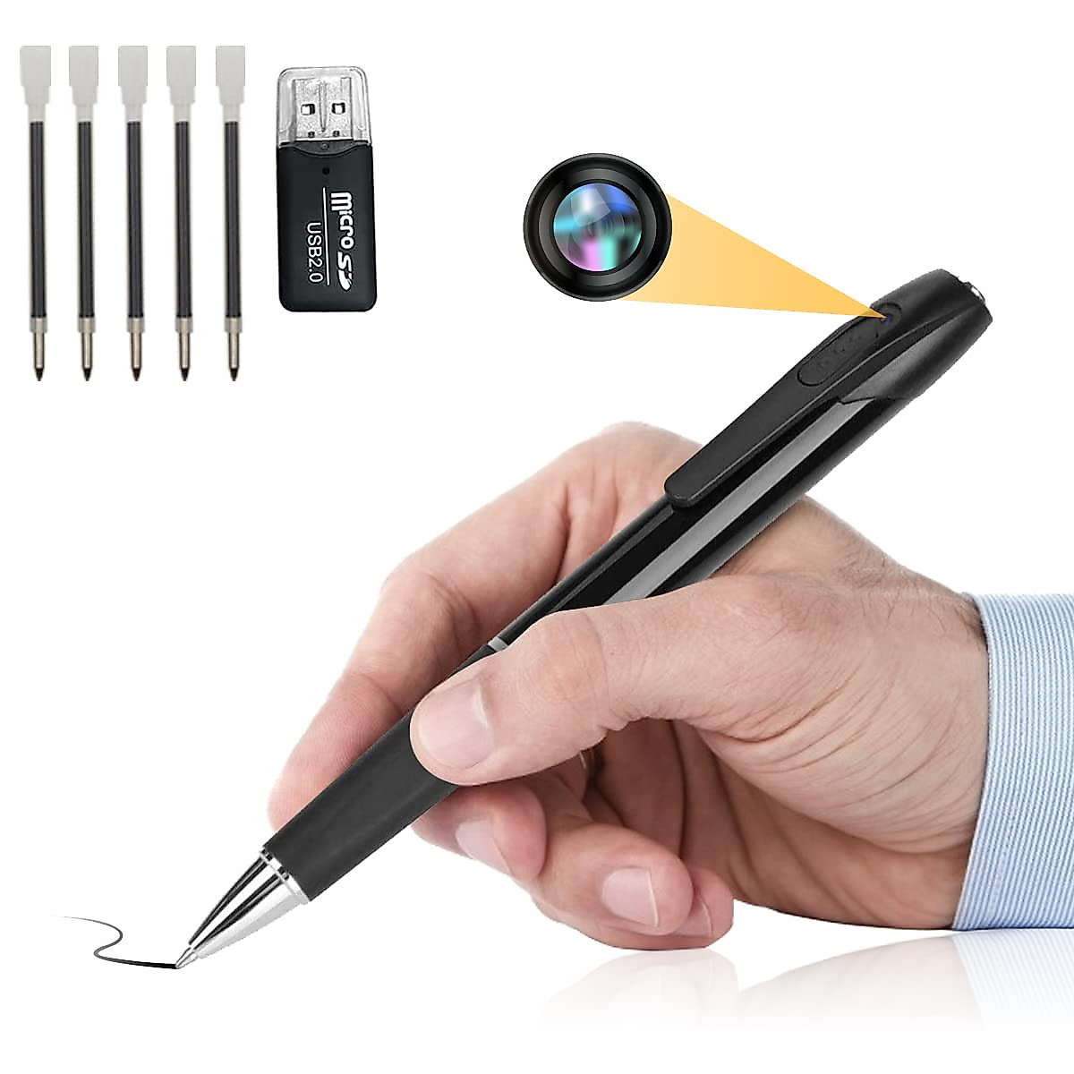 isekurity Spy Camera Pen, Full HD 1080P Hidden Camera Pen Spy Camera with Photo Taking, Mini Portable Video Recorder with 5 Ink Refills Pocket DVR for Business and Conference No Audio