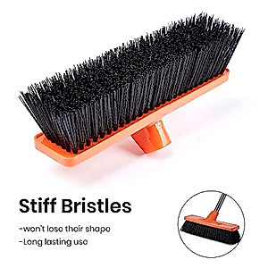 Small Multi-Surface Push Broom for Outdoor,Indoor Sweeping - 50"-59" Telescopic Handle - 12" Wide Bristles