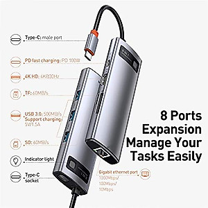 SHYPT 8 in 1 Type C HUB USB C HUB SD Reader PD 100W Charger USB 3.0 HUB Dock Station Splitter