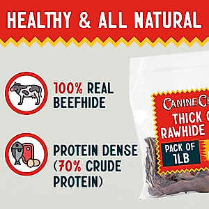 Canine Chews Beef Flavor Prime Cut Thick Chips for Aggressive Chewers Dog Chew Toy Beef Basted Rawhide Chip Slices 1 Pound (Beef Flavor 1lb)