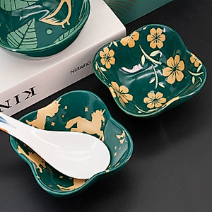 Louyebh Ceramic Stable Spoon Rest for Stove Top Heat Resistant Porcelain Spoon Utensil Holder for Kitchen Counter Dishwasher Safe Multifunctional Glaze Ceramic Bowl Kitchen Dining Table Decor (green)