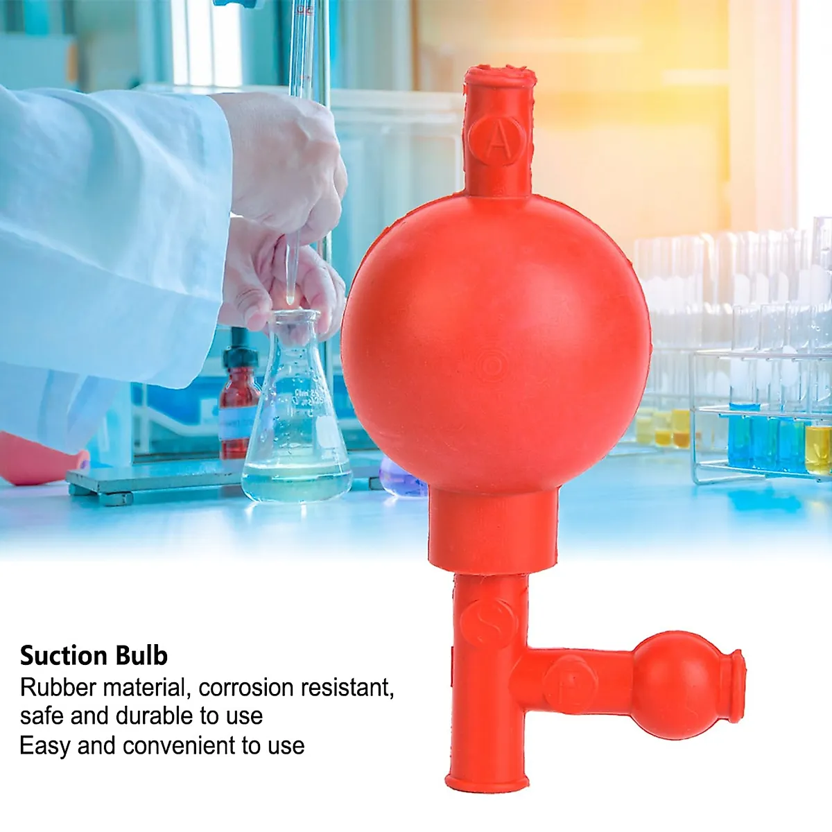Pipetting Ball Quantitative Suction Bulb Rubber Pipette Filler Lab Suction Ball Pipette Lab Pipette Filler Bulb with 3 Openings Red