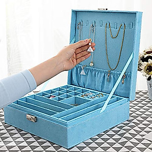 DerBlue Jewelry Case Jewelry Box for Women Two-Layer Lint Jewelry Organizer with Lock -36 Compartments and Removable Partition for Earrings Bracelets Rings Watches Case
