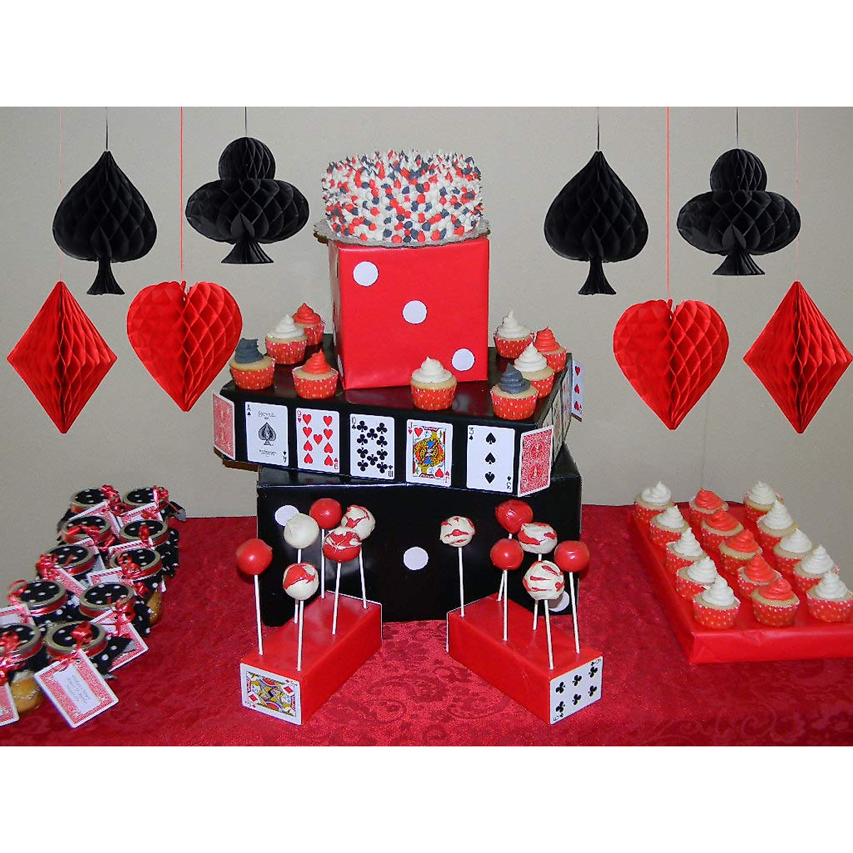 Casino Party Decoration,Poker Party Decoration,Honeycomb Paper Garland for Casino Las Vegas Themed Birthday Party,Game Night Party Ceiling Hangings Cards Bingo Poker Card Party (4)