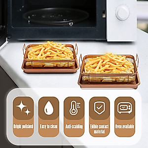 GWONGBAY 2-Piece Copper Crisper Tray,13"L x9" W Oven Pan,Copper Chef,Oven Air Fryer Tray & Mesh Basket Set,Air Fryer Pan,Microwave Bacon Tray,Broiler Pan for Oven,Baking Set Kitchen Supplies -Copper