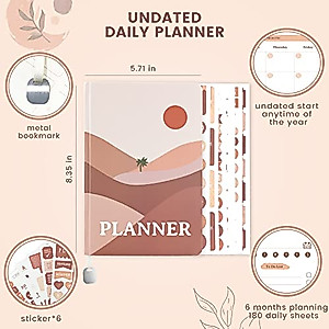 JueNi Daily To Do List Planner Notebook with Stickers (8”x 6”) - 2023 6 Months Undated Task Checklist Academic Planner Journal with Stickers for Time Management- Office Supplies to Organize Appointments & Schedules, Plan Agendas, And Boost Productivity- P