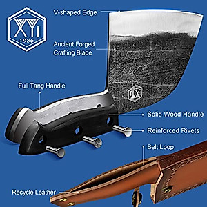 XYJ Authentic Since 1986,Outstanding Ancient Forging,6.7 Inch Full Tang,Serbian Chefs knife,Chef Meat Cleaver,Kitchen Knives,Set with Leather Sheath,Take Carrying,Butcher,for Camping or Outdoor