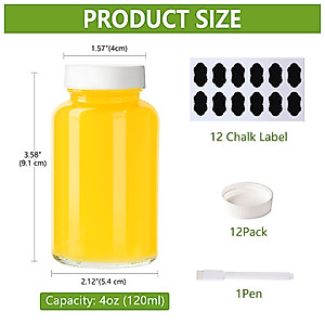 BPFY 12 Pack 4 oz Glass Juice Shot Bottles with Caps, 120 ml Empty Wellness Shot Glass Bottles, Reusable Clear Glass Bottles with Lids for Juice, Ginger Shots and Homemade Beverages