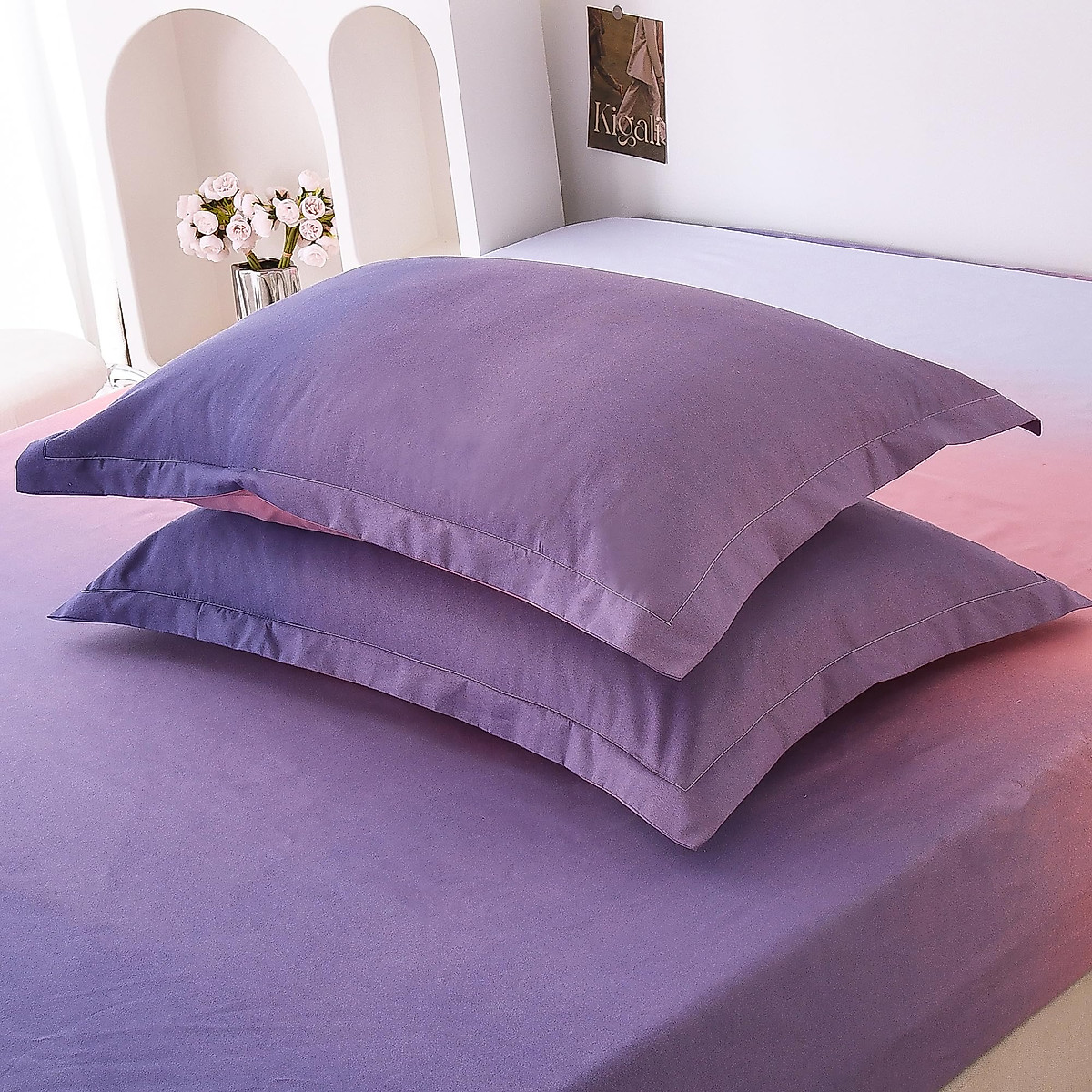 Mengersi Gradient Sheet Set,Purple Pink Fitted Sheet,Flat Sheet,Pillowcases, Extra Soft - Deep Pockets - Easy Fit - 4 Piece Set,Full Size (FS638sheet set)