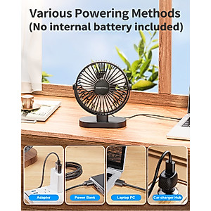 SWEETFULL USB Desk Fan Small Quiet - 3 Speeds Mini Personal Portable Fan 360° Rotation Adjustable, 6 Inch Office Table Cooling Gadgets on Desktop (Black)