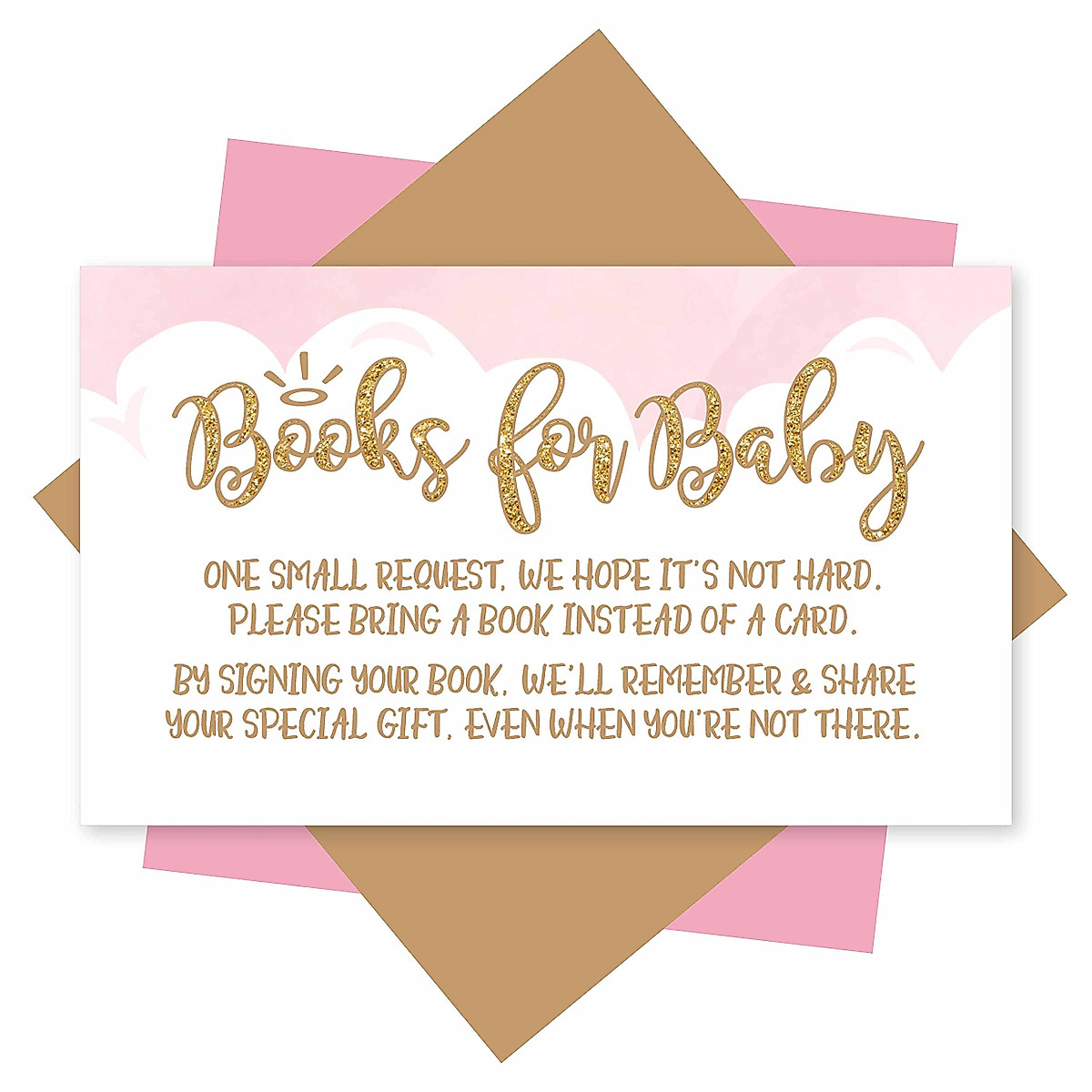 Hadley Designs - Heaven Sent Baby Shower Invitation Inserts, Book Request Baby Shower Guest Book Alternative, Bring A Book Instead Of A Card, Baby Shower Book Request For Girls - 25 Set