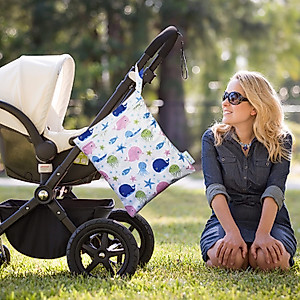 3 Pcs Cloth Diaper Wet Dry Bags Waterproof Reusable Travel Daycare Baby Pump Parts Bag for Swimsuits Clothes with Zipper (Whale + Sailing + Anchor)