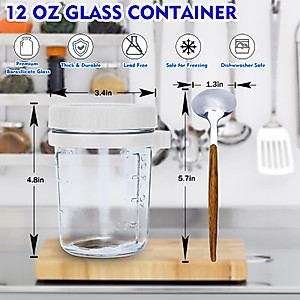 Overnight Oats Containers with Lids and Spoons, 2 Pack Overnight Oats Jars 12 oz Reusable Large Capacity Airtight Oatmeal Container with Measurement Marks for Cereal Yogurt, Milk, Salads, Fruit(White)