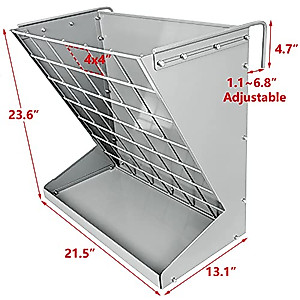 YXJSTO Wall Mount Hay Rack, Heavy-Duty Galvanized Metal 2 in 1 Hay and Grain Feeder, Livestock Feeder with Adjustable Distance, Hay Feeder for Goats, Sheep, Horse